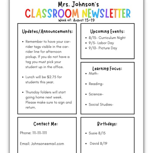 Editable Classroom Newsletter Template Teacher Newsletter - Etsy