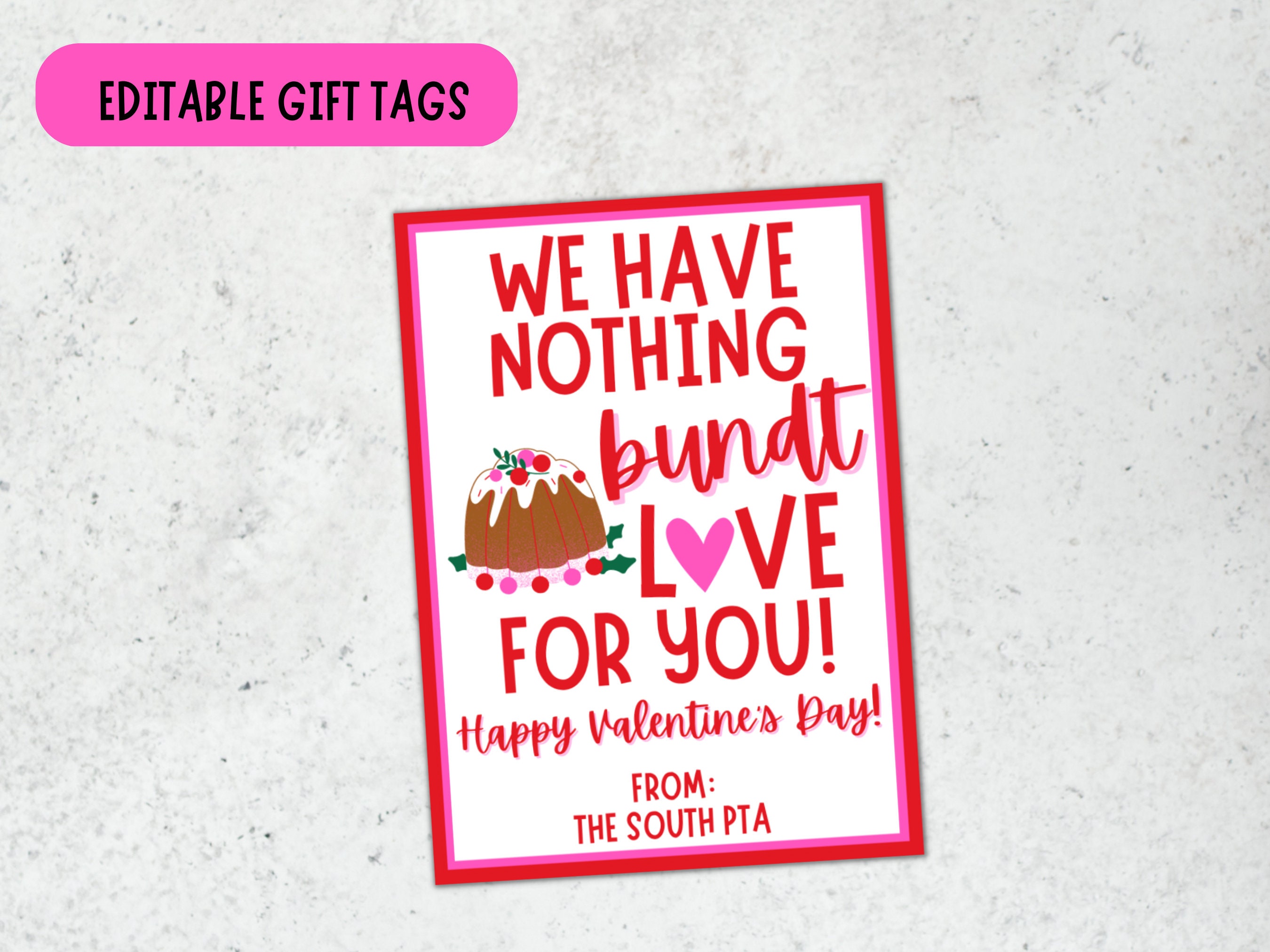 Valentine's Day Bundt Cake Tag, Bundt Cake Gift Tag, Editable Bundt ...