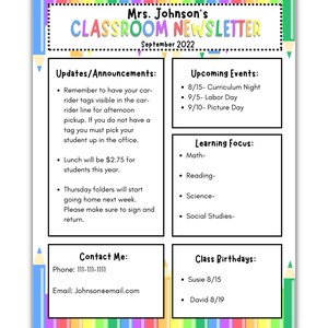 Editable Classroom Newsletter Template, Teacher Newsletter Template ...
