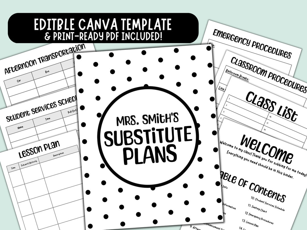 Editable Substitute Teacher Binder Template, Sub Binder Template ...