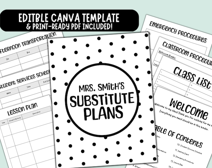 Editable Substitute Teacher Binder Template, Sub Binder Template ...