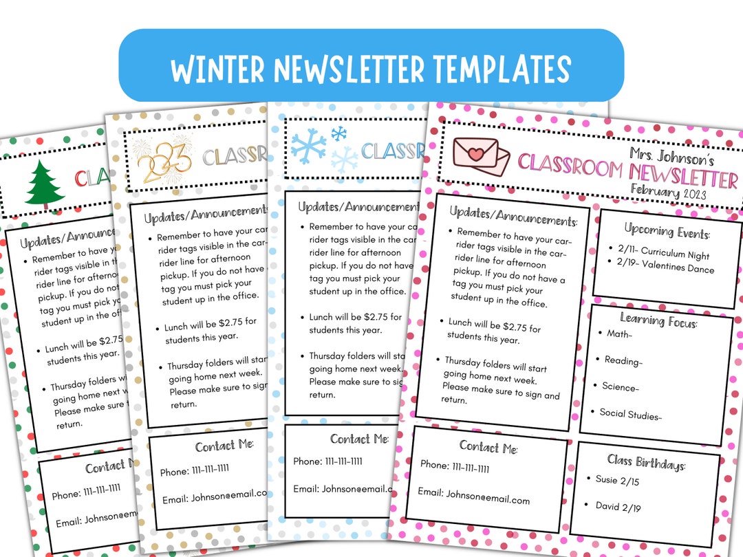 Winter Newsletter Templates, Holiday Newsletter Templates, December ...