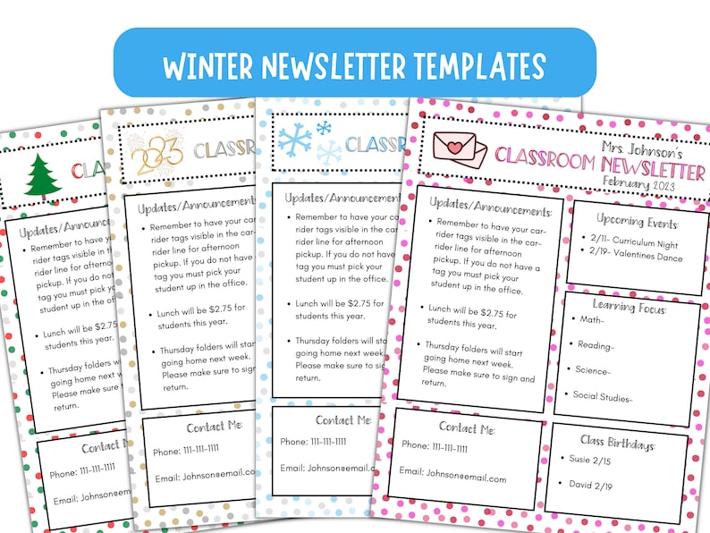 Winter Newsletter Templates, Holiday Newsletter Templates, December ...