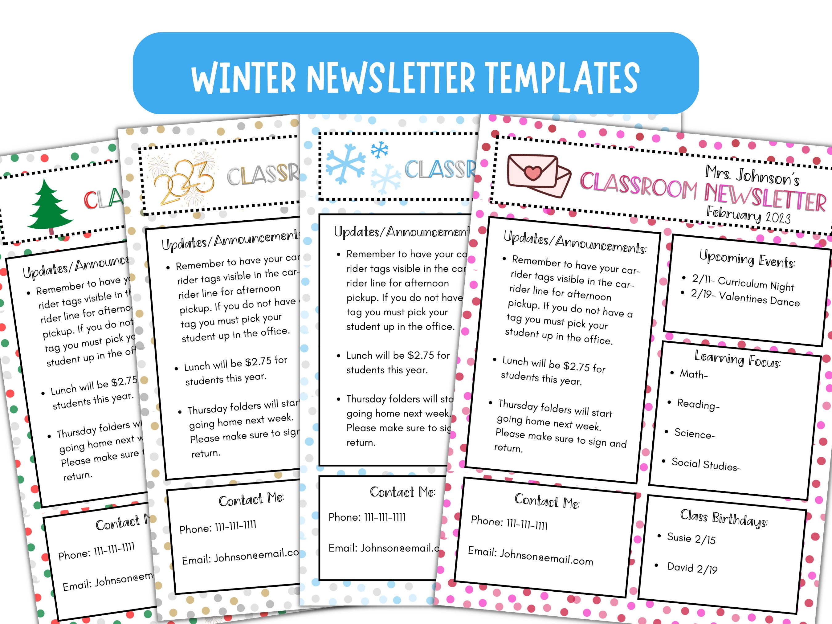 Winter Newsletter Templates, Holiday Newsletter Templates, December ...