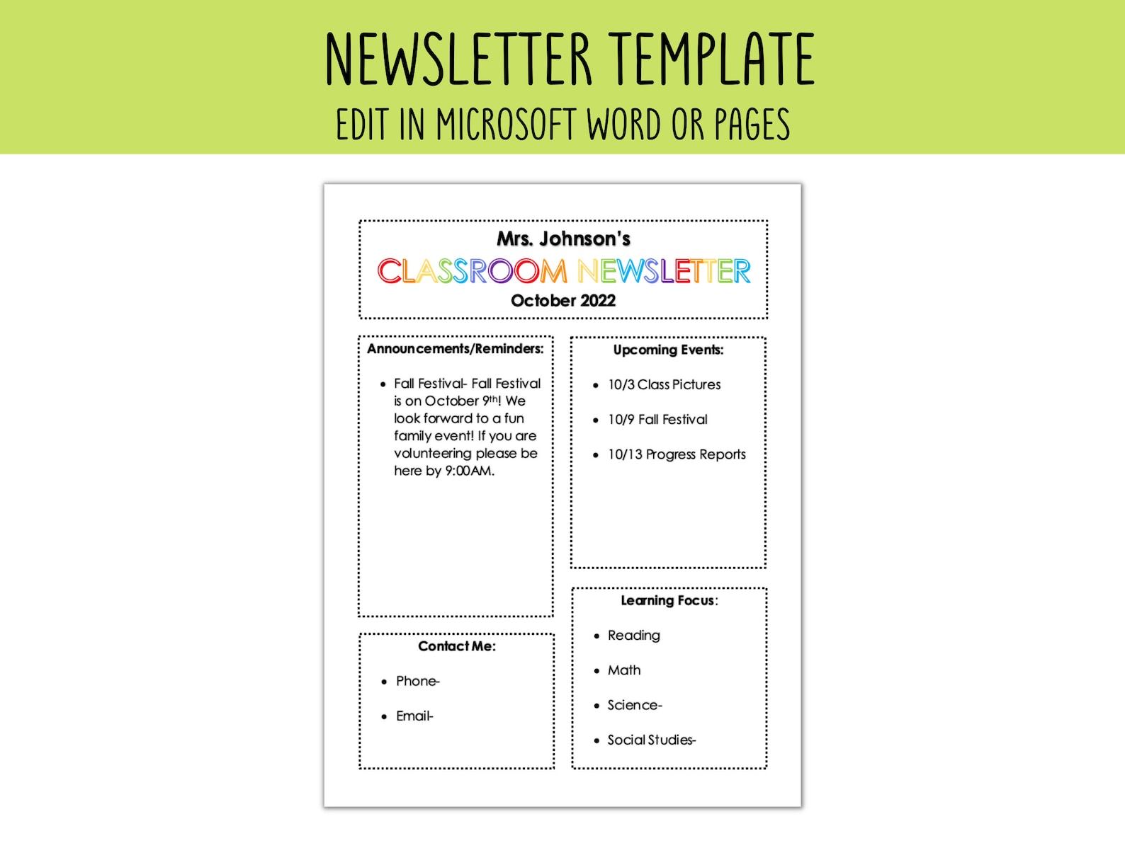 Editable Classroom Newsletter Template- Teacher Newsletter Template ...