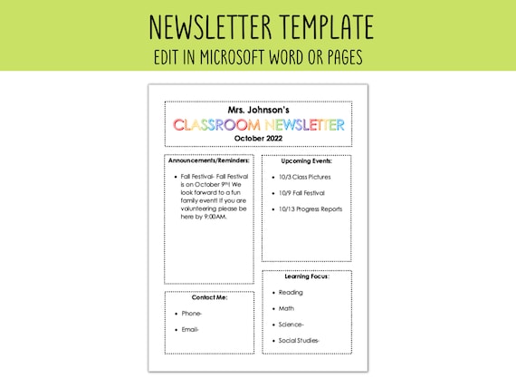 Editable Classroom Newsletter Template Teacher Newsletter - Etsy