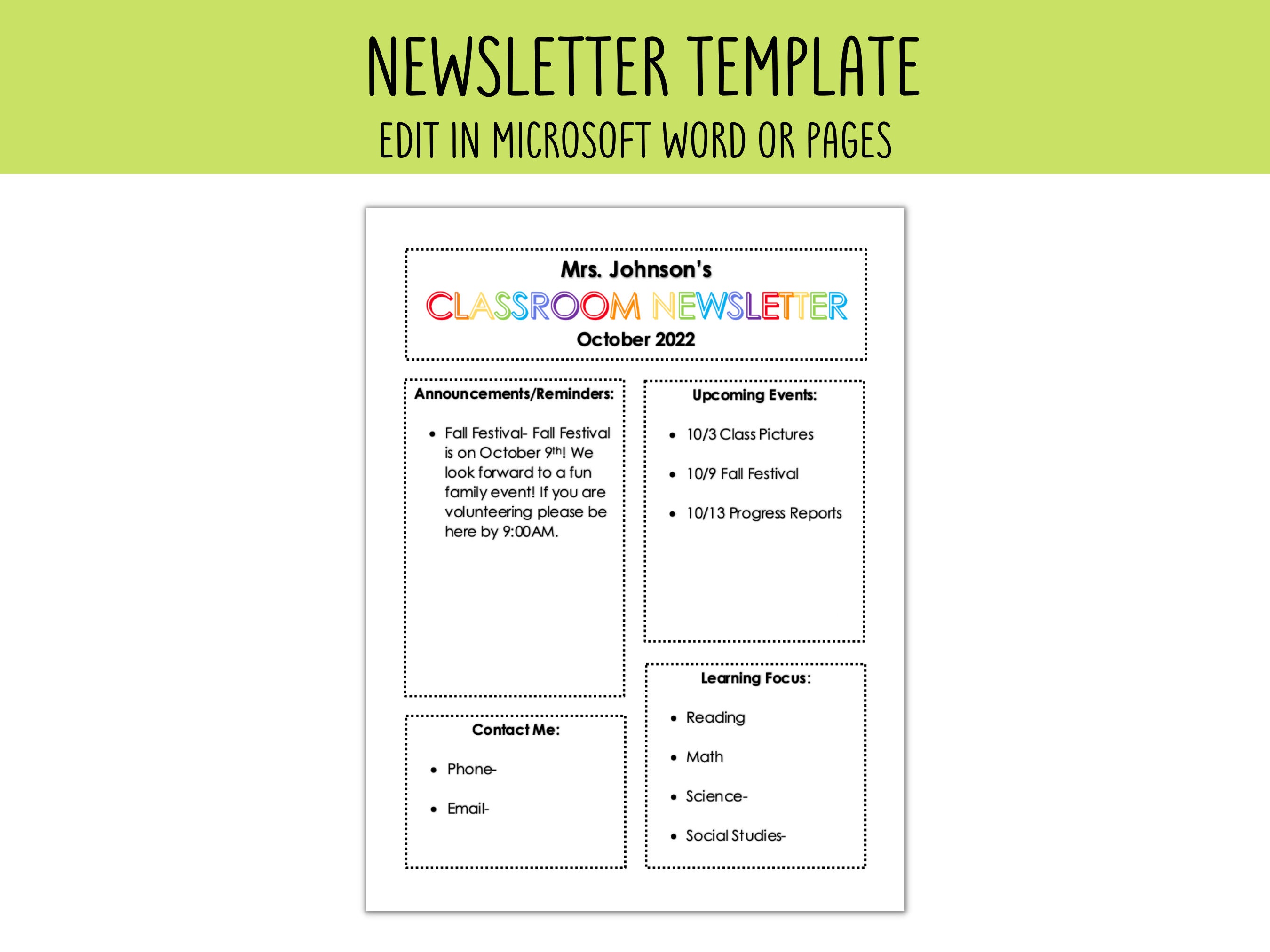 Editable Classroom Newsletter Template- Teacher Newsletter Template ...