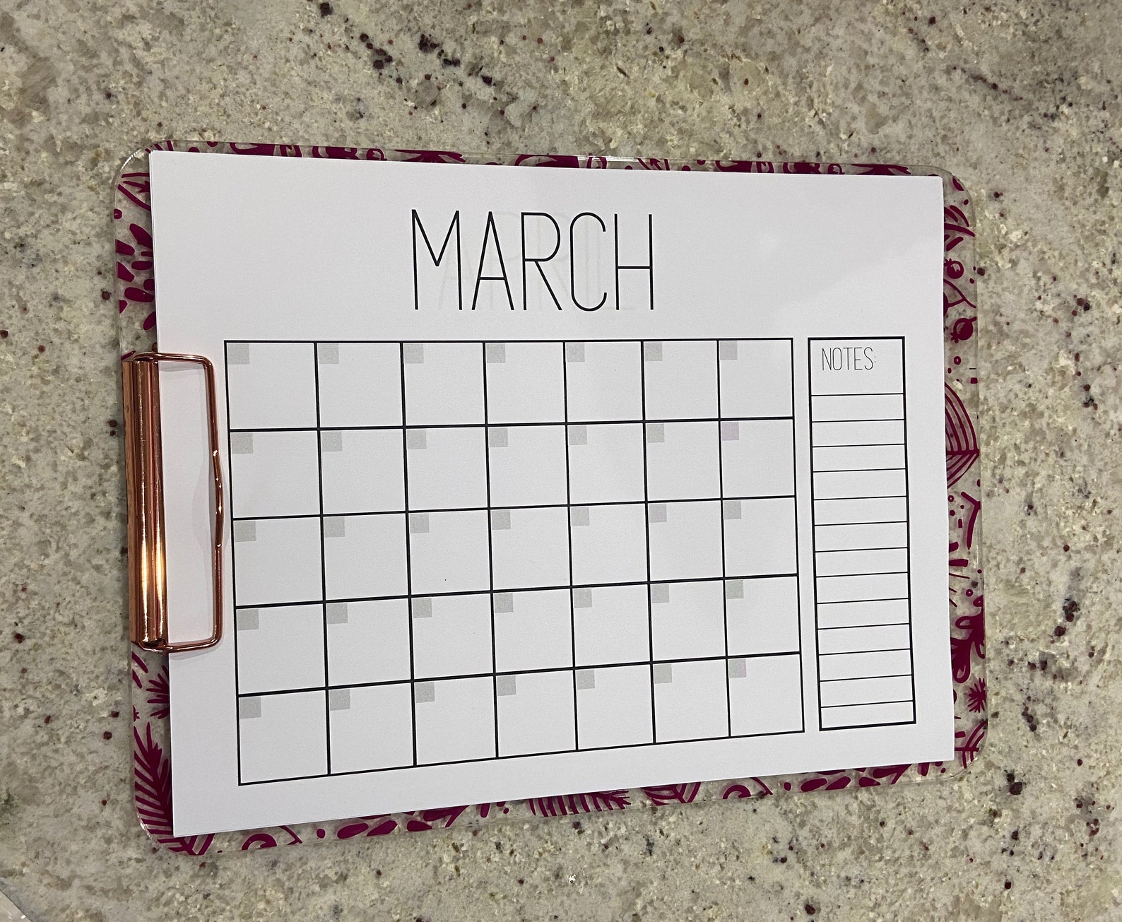 Printable Blank Calendar, Minimal Calendar Undated With Notes, Monthly ...