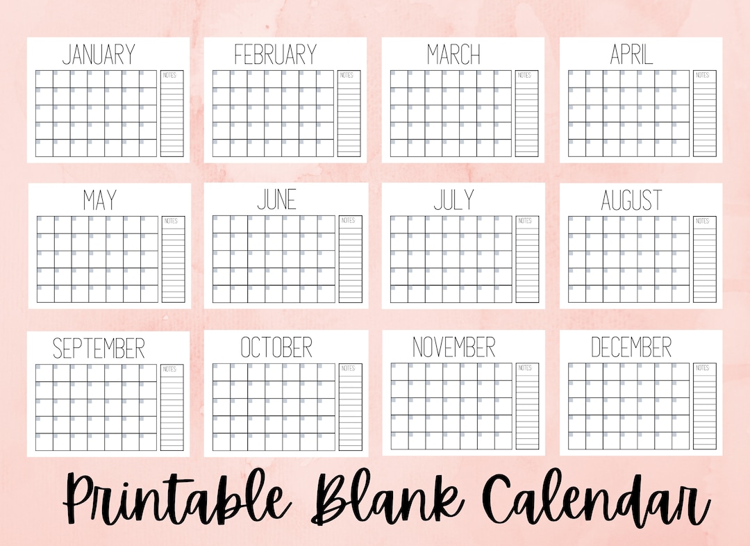 Printable Blank Calendar, Minimal Calendar Undated With Notes, Monthly ...