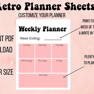 Retro Printable Planner Sheets Printable Planner Weekly | Etsy