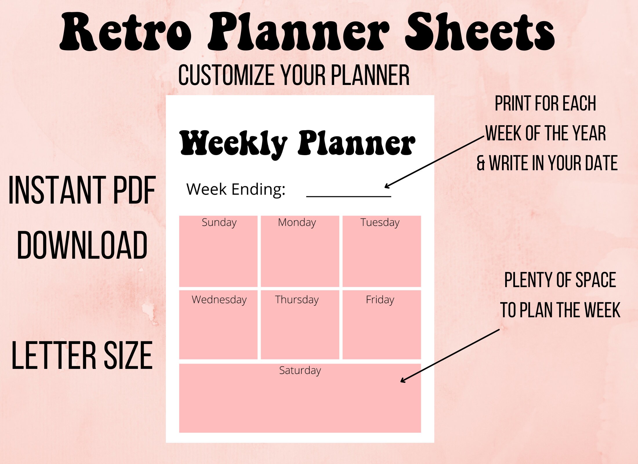 Retro Printable Planner Sheets, Printable Planner, Weekly Planner, Meal ...