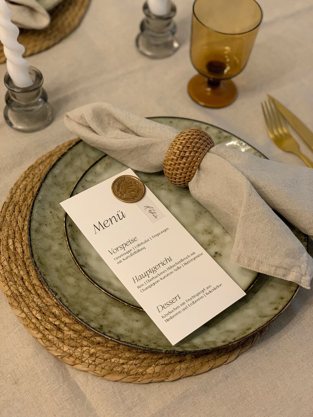 Minimalist Name Menu Card for Weddings | With Wax Seal | Menu Card With ...