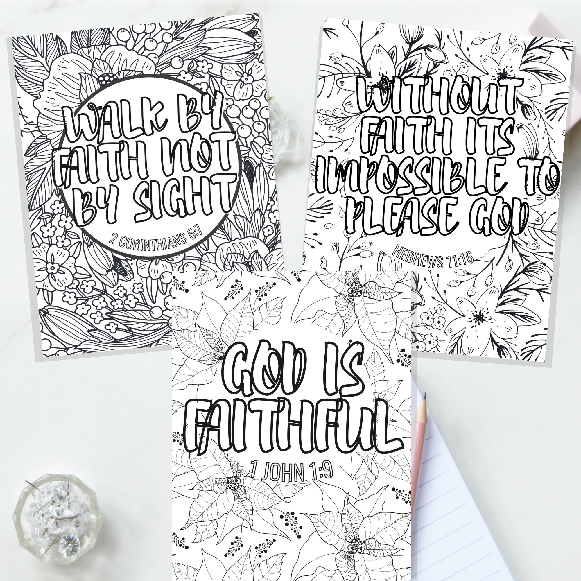 3 Bible Verse Coloring Pages| 3 Floral Scripture Coloring Sheets on ...