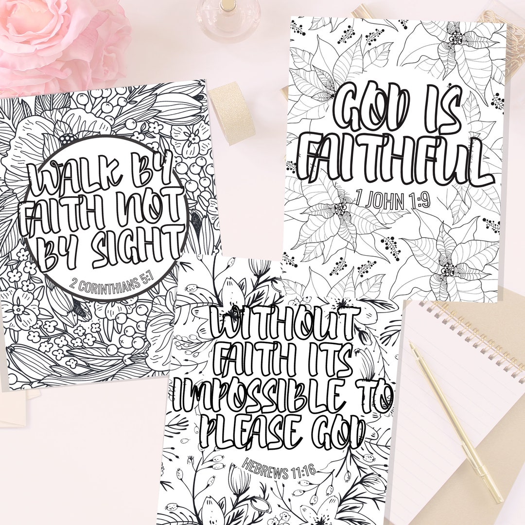 3 Bible Verse Coloring Pages| 3 Floral Scripture Coloring Sheets on ...