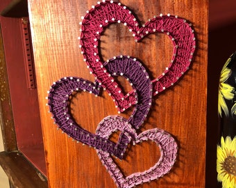 Heart String Art, Three Hearts Sign, Valentines Day String Art, Heart ...