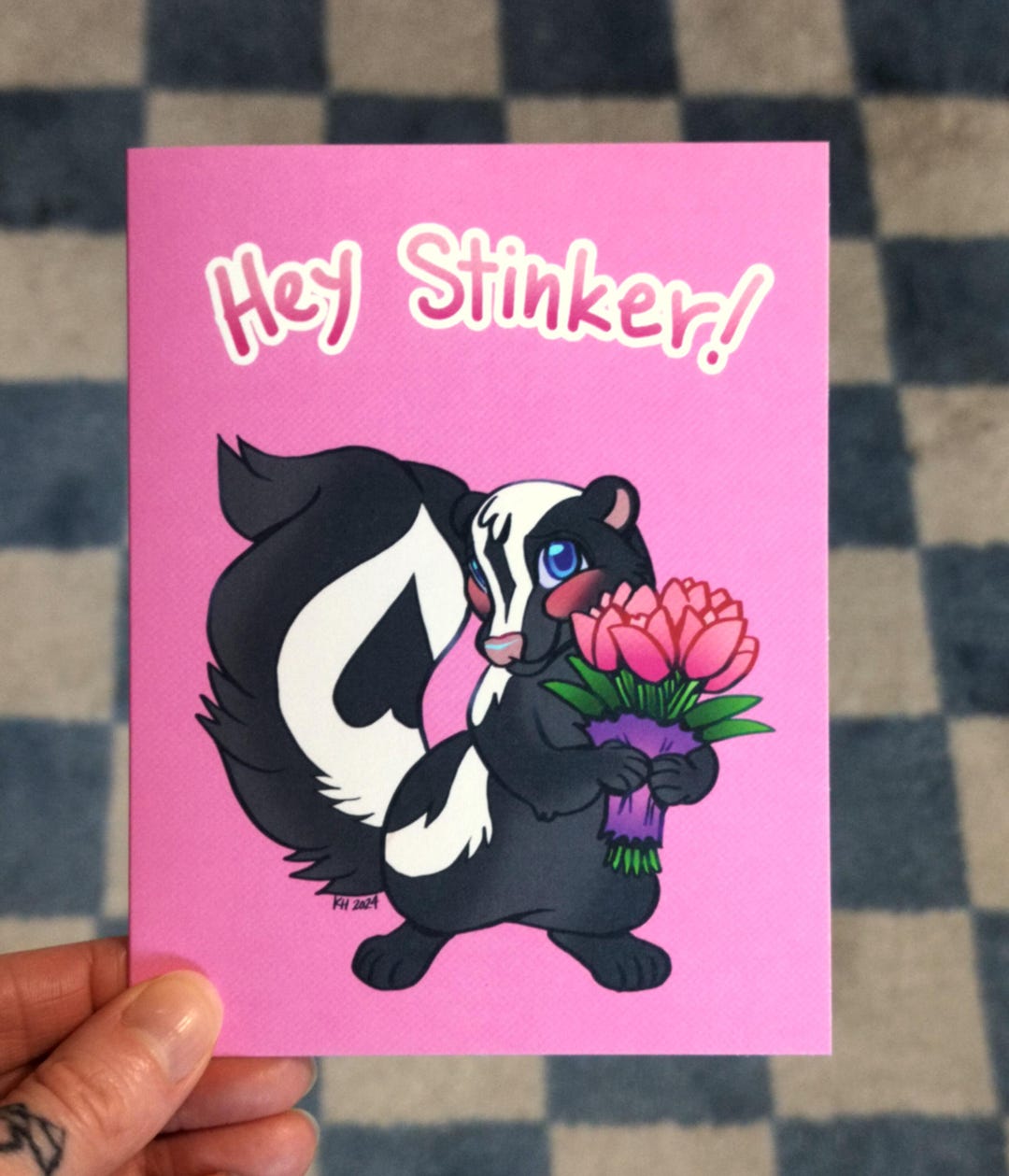 Hey Stinker Skunk Valentine's Day Card: Tulips Bouquet - Etsy
