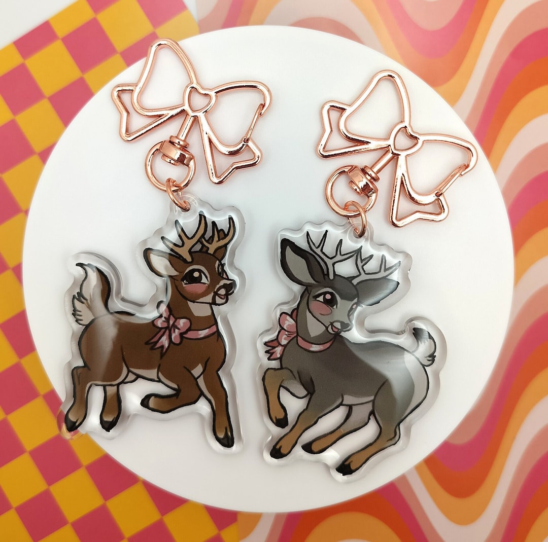 Cute Deer With Bow Keychain | Double Sided Clear Epoxy Acrylic Keychain ...