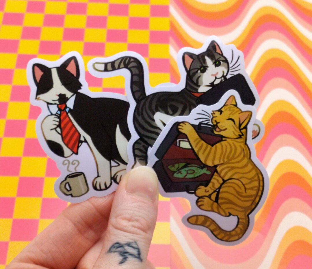 Funny Cute Business Office Cats Sticker Set | Gloss Vinyl Stickers - Etsy