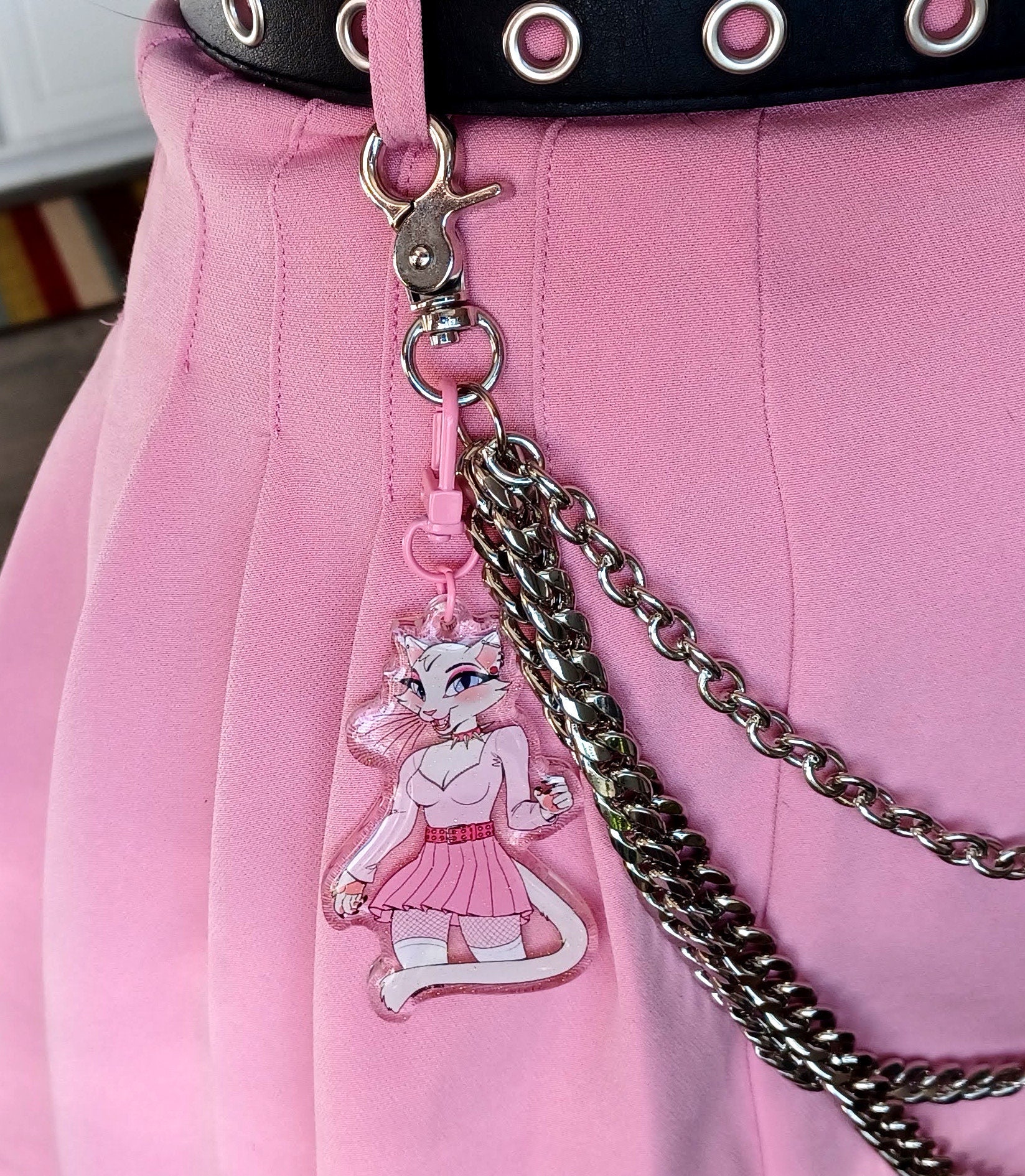 Pastel Goth Furry Cat Girl Keychain | Double Sided Sparkly Epoxy ...