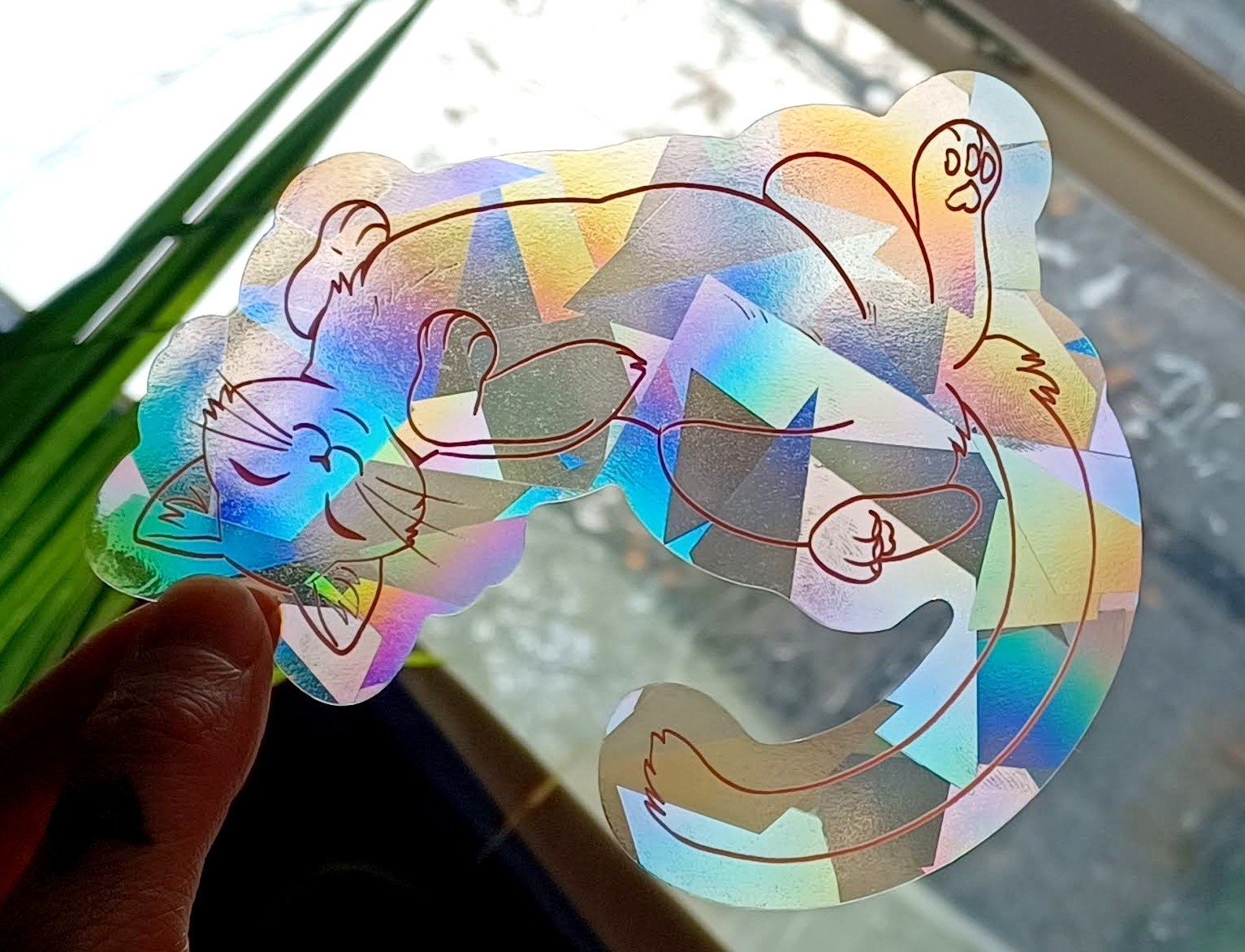Rainbow Cat Suncatcher Window Sticker Happy Cat Rainbow - Etsy