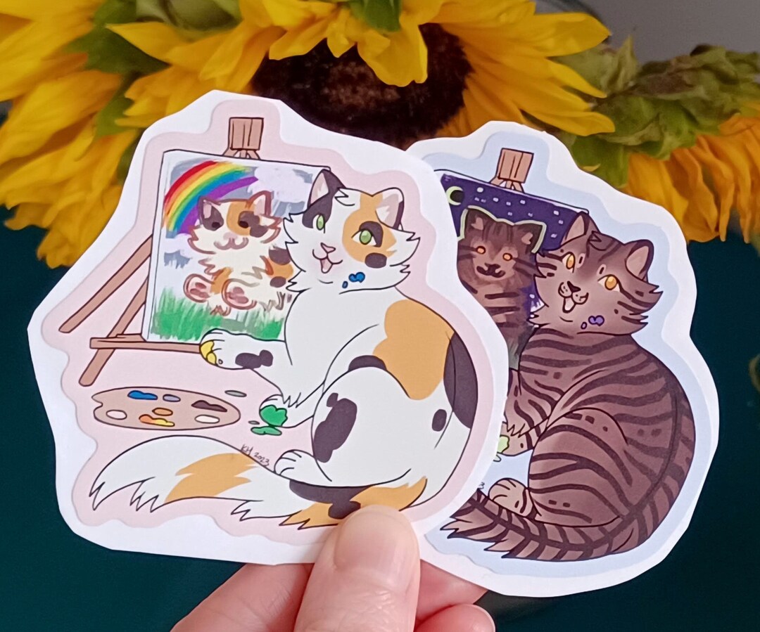 Cute Cat Painter Artist Sticker | Calico & Tabby | Matte Vinyl - Etsy