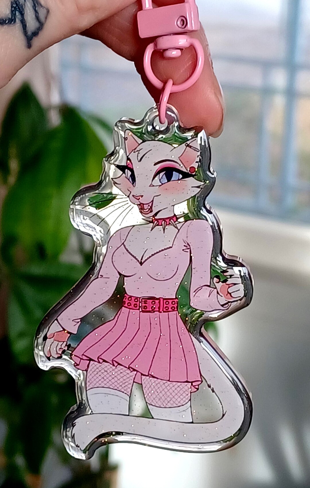 Pastel Goth Furry Cat Girl Keychain | Double Sided Sparkly Epoxy ...