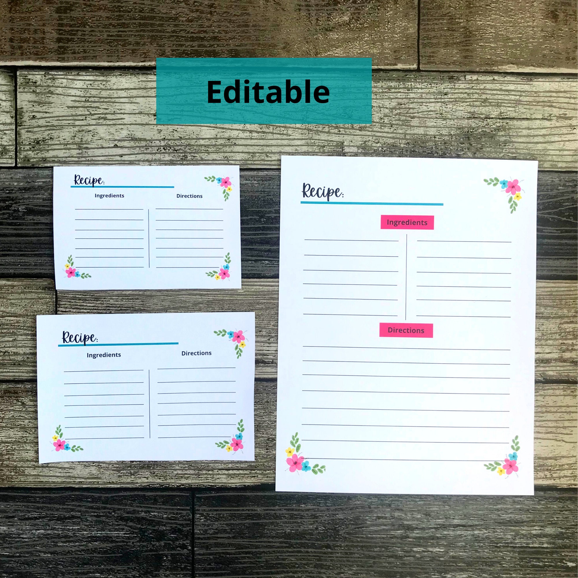 Pastel Flower Recipe Cards: Editable OR Print as - Etsy