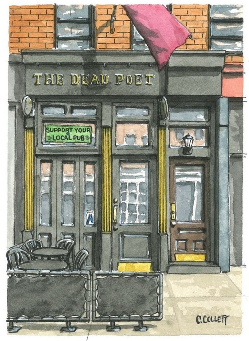 The Dead Poet - NYC Dive Bar Watercolor Print - Upper West Side - Etsy