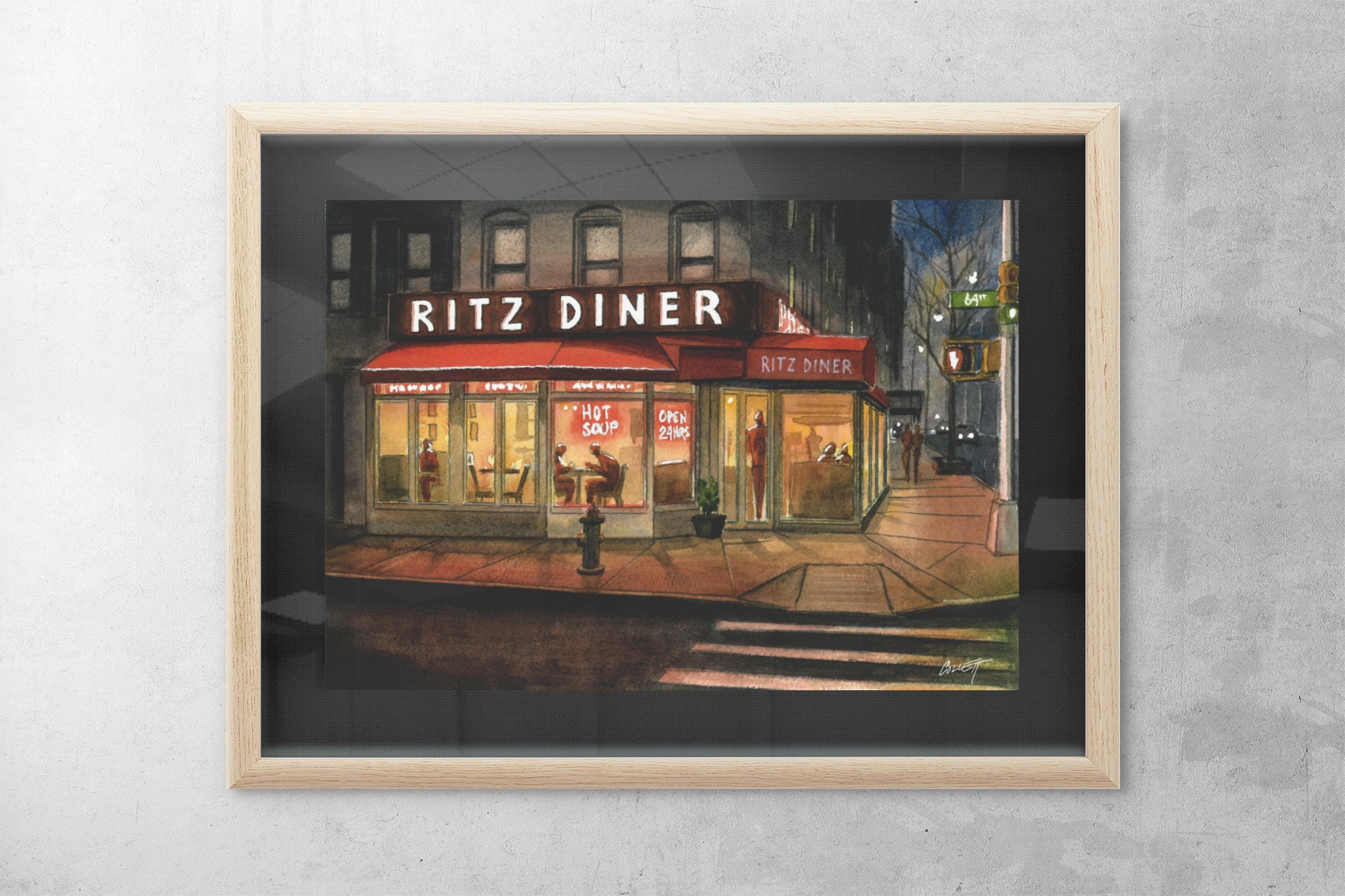 NYC Diner Watercolor Print: Ritz Diner After Dark, Manhattan Art - Etsy