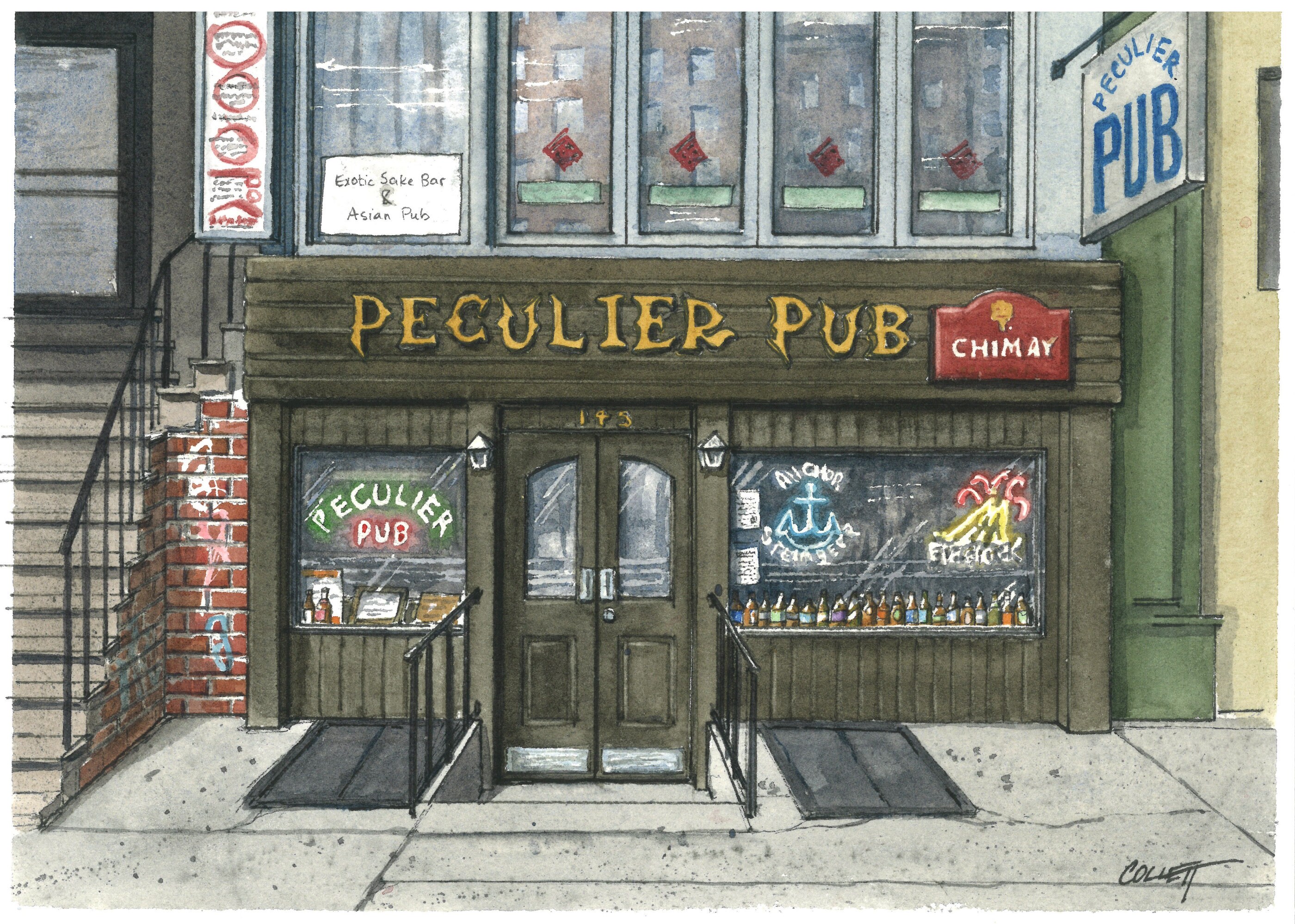 Peculier Pub Watercolor 8x10 Giclee Print New York City Dive Bar ...