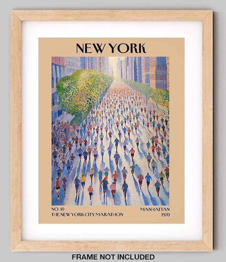 NYC Marathon Runners Poster: Pointillism New York City Race Art - Etsy