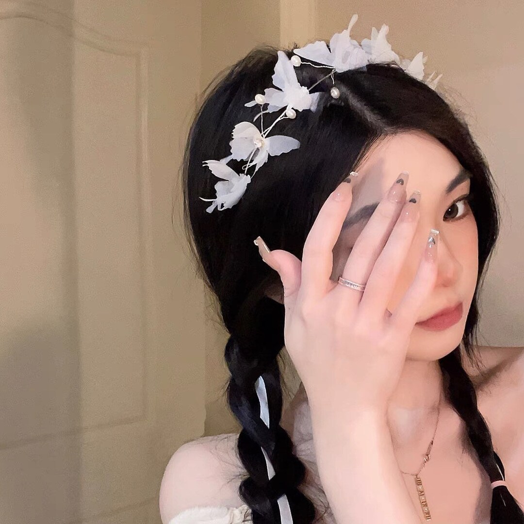 White Butterflies Ribbon Sash Headband Hairband Bridal - Etsy