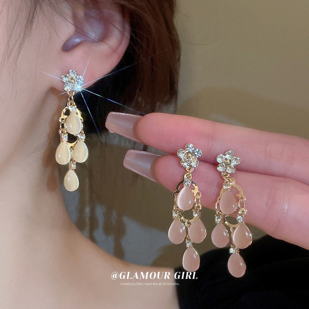 Pearlie Opal Floral Dangling Ear Clip Ear Rings Ear - Etsy