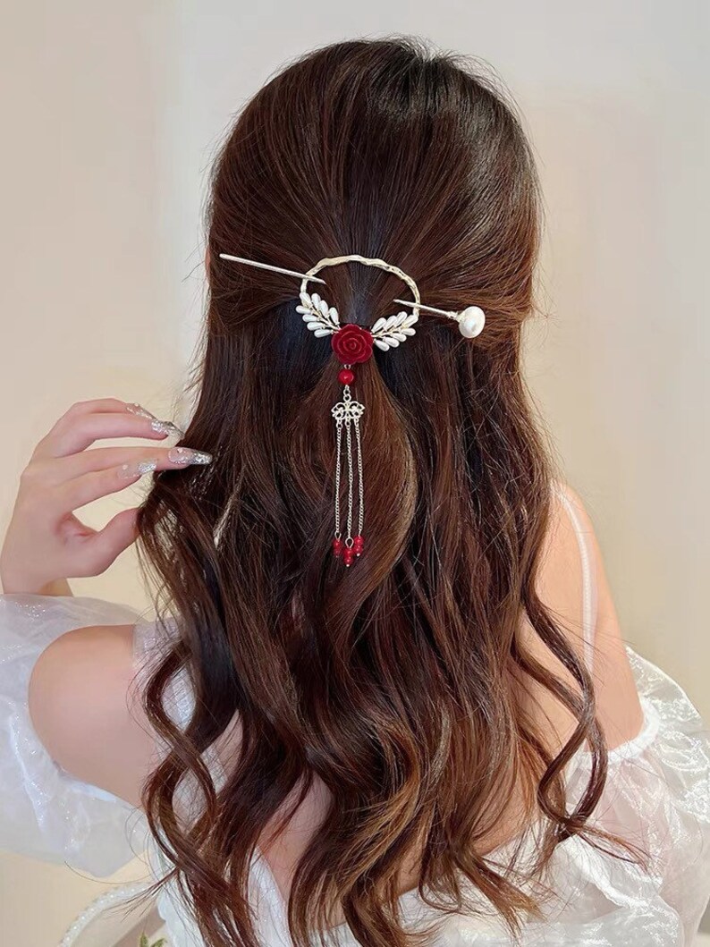 Rose Butterfly Tassels Chain Hairpin Hair Head Accessories - Etsy