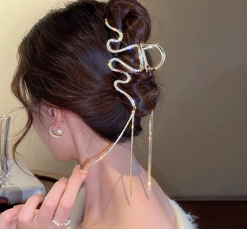 Wavy Dangling Tassel Chain Hair Clip Hair Claw Hair Head - Etsy