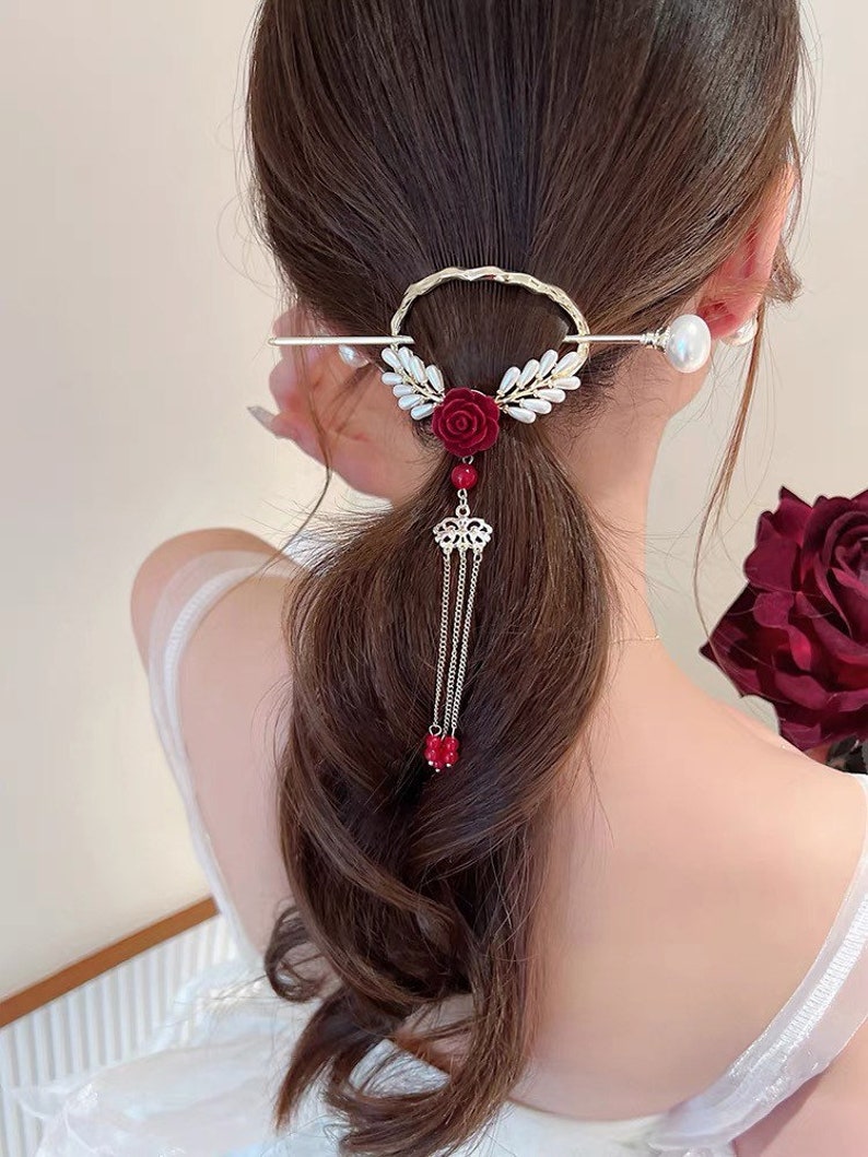 Rose Butterfly Tassels Chain Hairpin Hair Head Accessories - Etsy