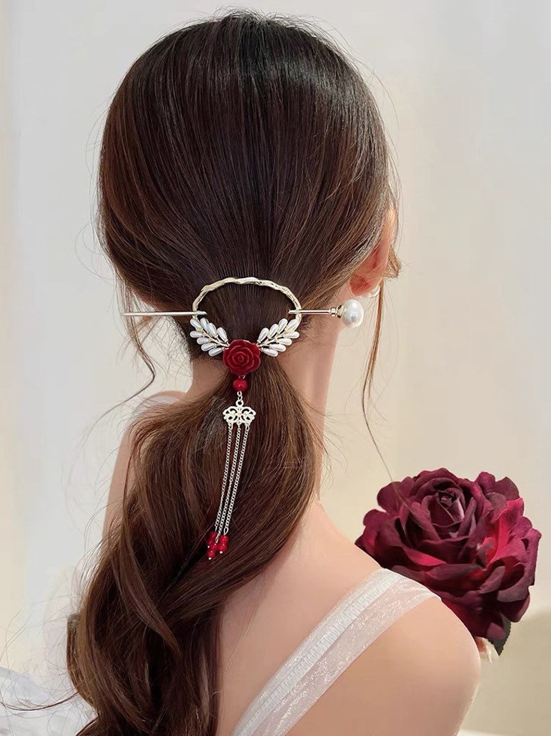 Rose Butterfly Tassels Chain Hairpin Hair Head Accessories - Etsy