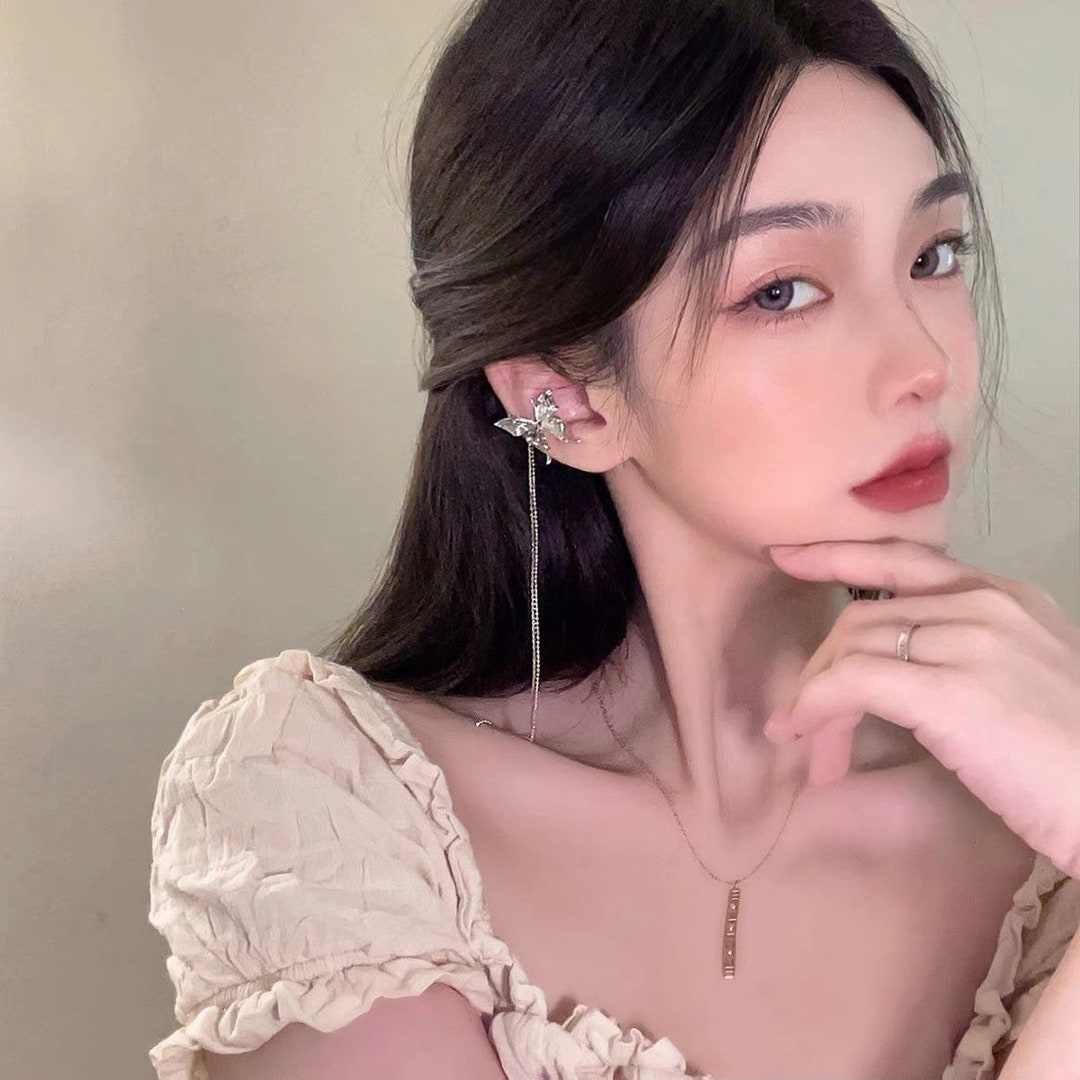 Silver Butterfly Dangling Chain Earcuffs Ear Wrap Earpiece - Etsy