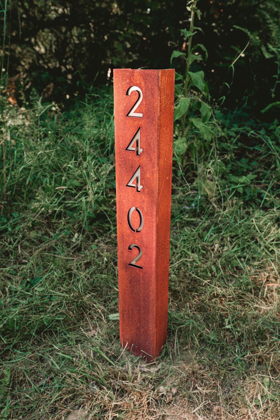 Custom Tall Driveway Sign 4' Tall Corten Patina Stainless Steel Letters ...