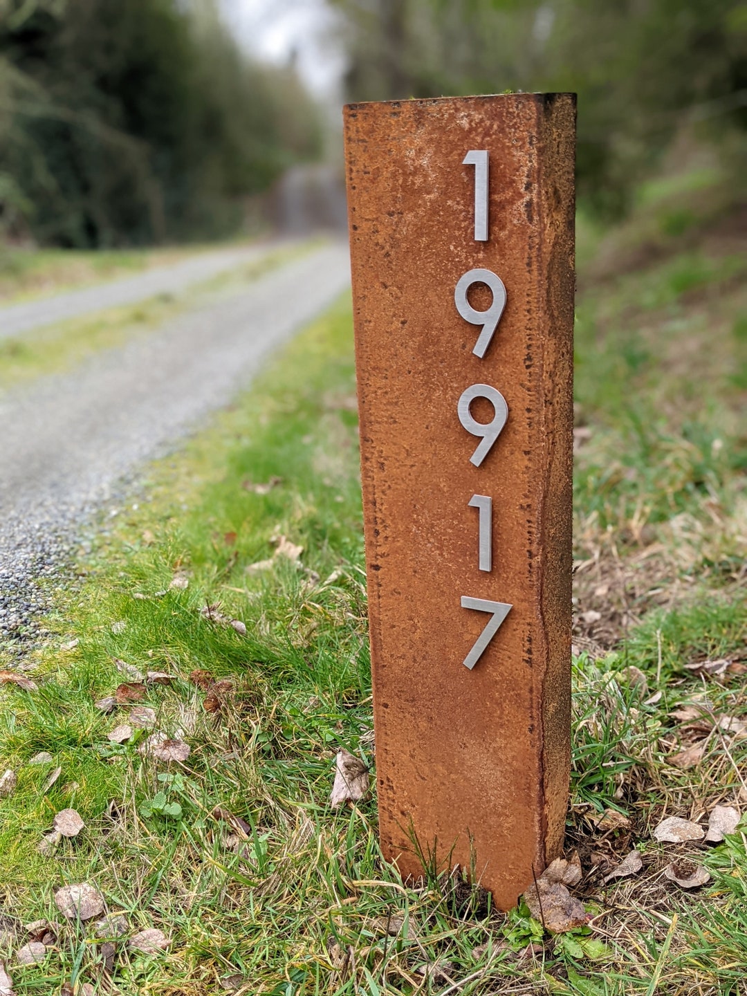 Vertical Address Sign: Modern Industrial Weathered Steel Driveway ...