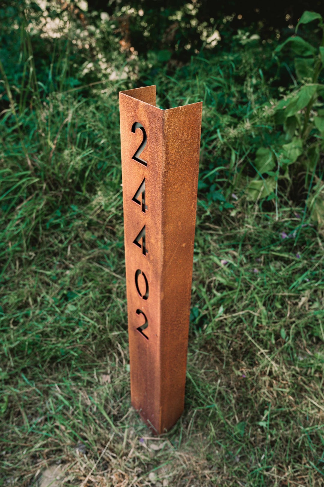 Custom Tall Driveway Sign 4' Tall Corten Patina Stainless Steel Letters ...