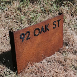 Modern Industrial Address Sign: Weathered Steel, Magnetic Numbers - Etsy