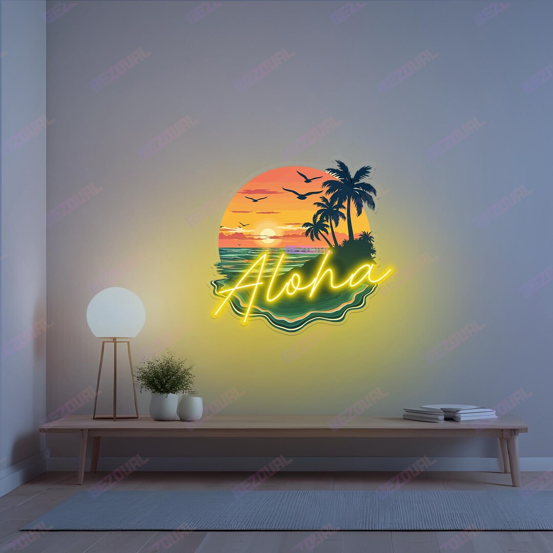 Aloha Neon Sign Aloha Sunset LED Light Wave Sunset Neon Light Tropical ...