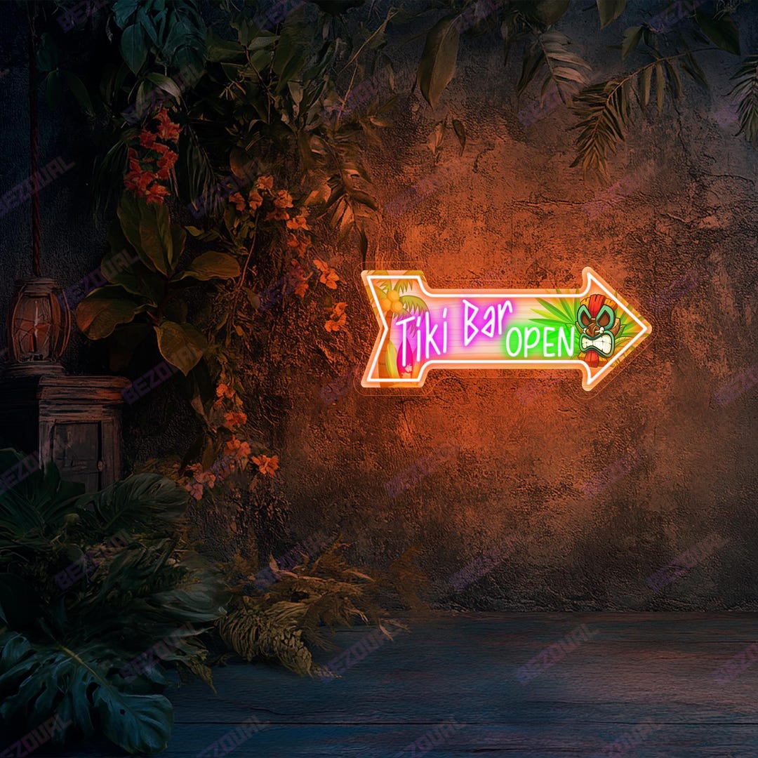 Tiki Bar Open Neon Sign Tiki Bar Arrow Decors Open Neon Sign Custom ...