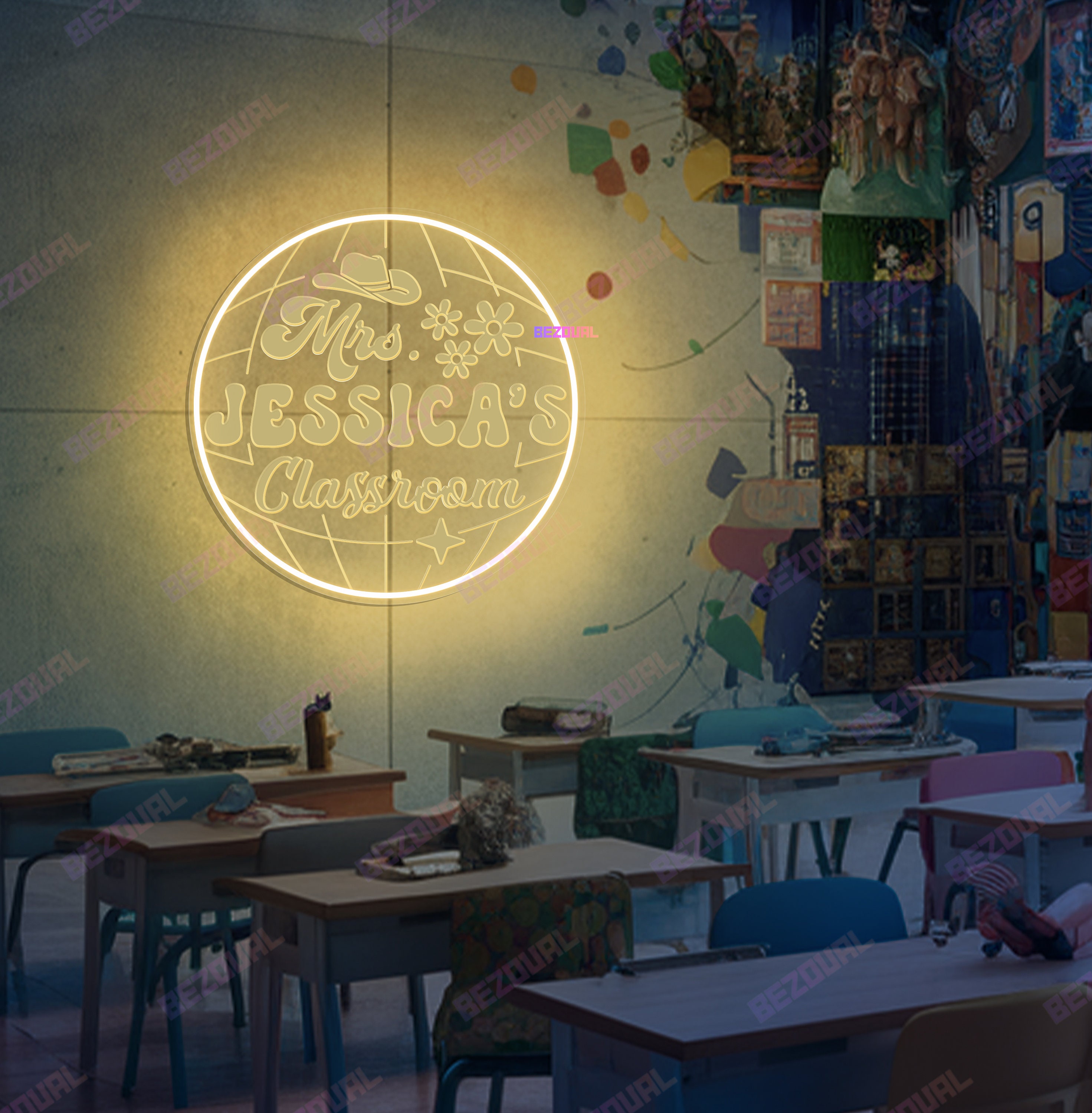 Disco Classroom Sign Classroom Neon Sign Groovy Teacher Door Hanger ...