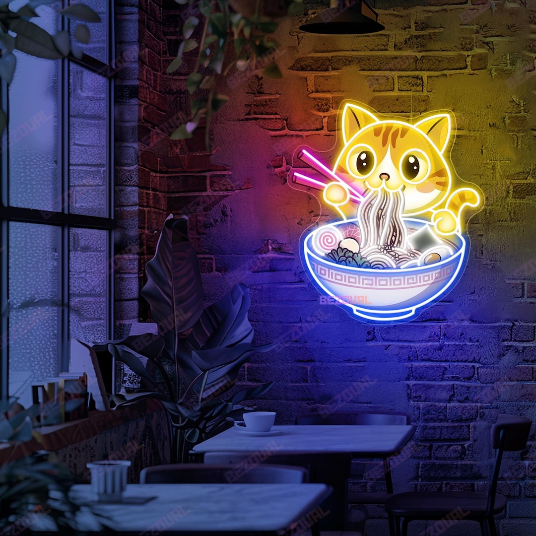 Ramen Neon Sign Ramen Noodle LED Light Cat Ramen LED Sign Custom ...