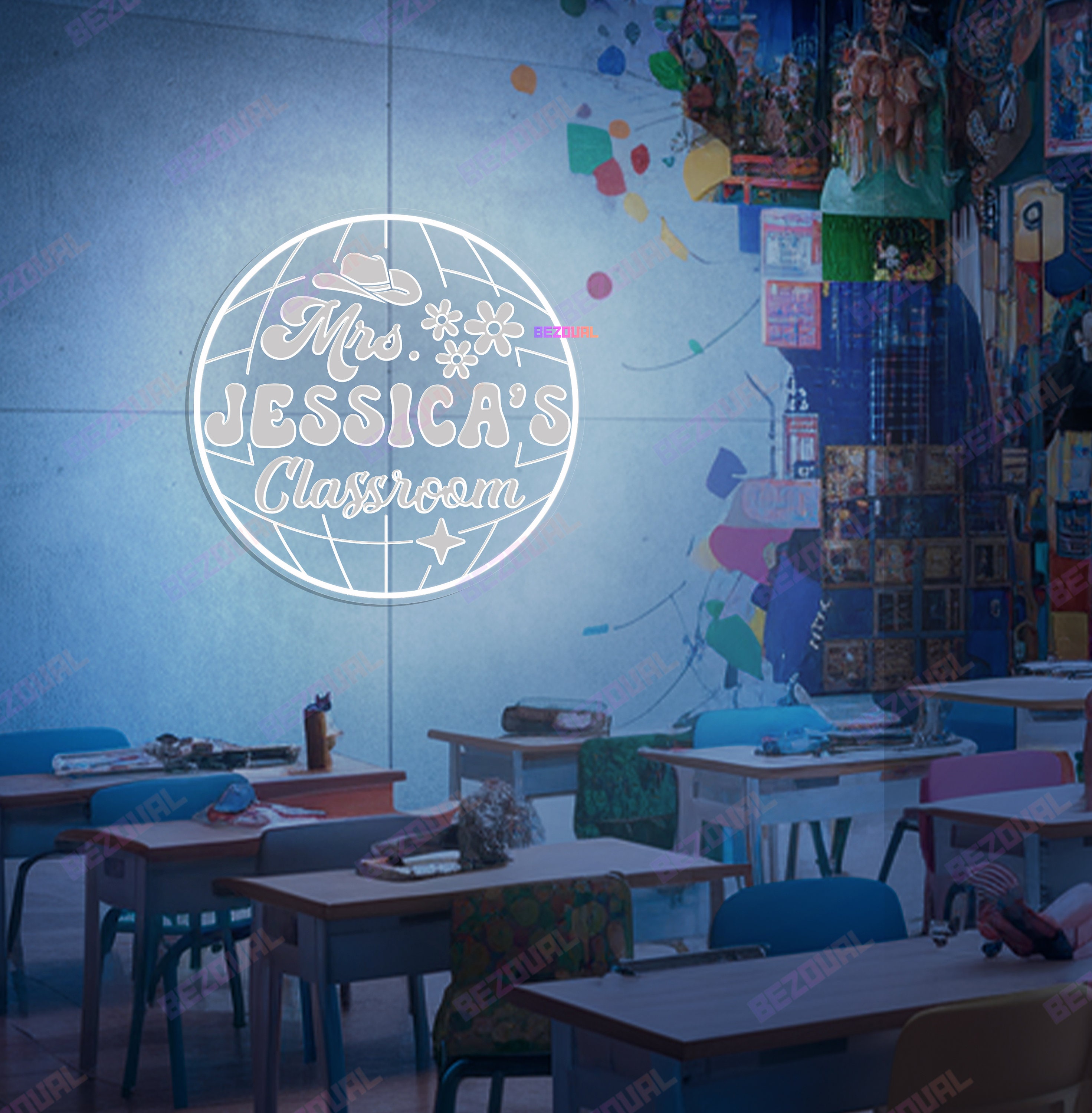 Disco Classroom Sign Classroom Neon Sign Groovy Teacher Door Hanger ...