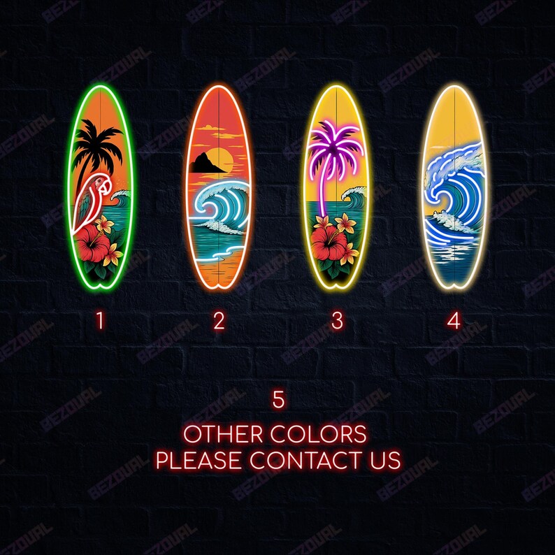 Tropical Surfboard Neon Sign LED Beach Wall Decors Parrot Sunset Palm ...
