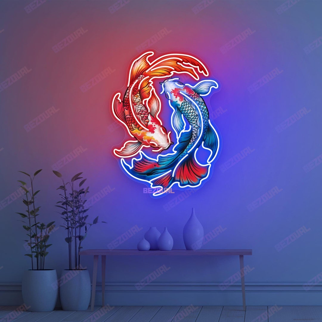Koi Fish Neon Sign Koi LED Lights Custom Japan Fish Neon Sign Koi Lover ...