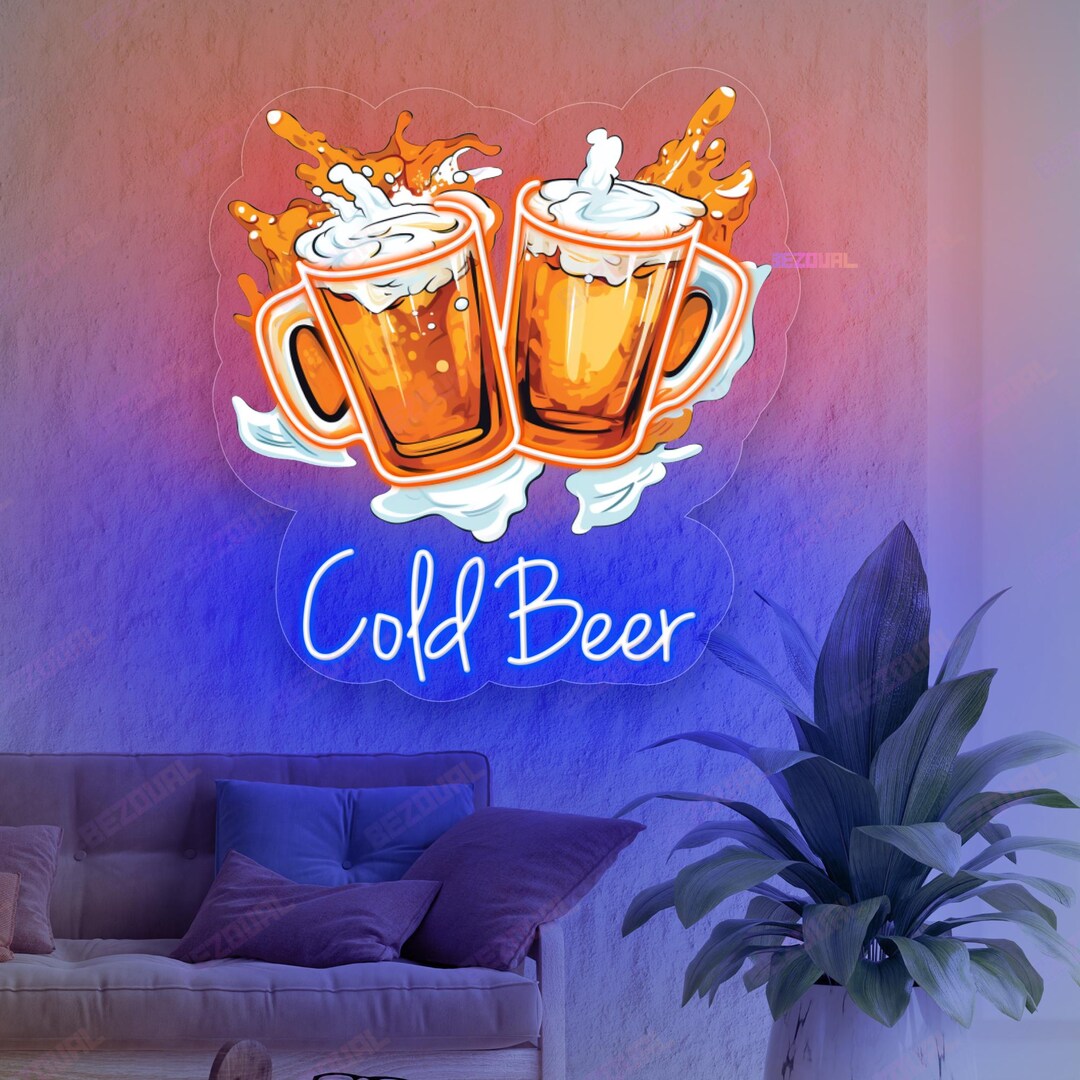 Cold Beer Neon Sign LED Beer Mug Wall Light Bar Pub Neon Decor Man Cave ...